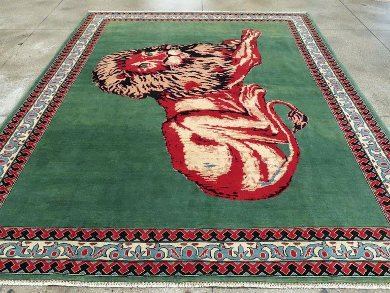 Contemporary Handmade Pictorial Room Size Rug of a Resting Lion For ...