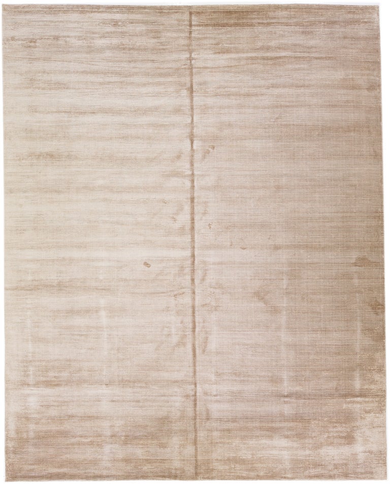 Contemporary Handmade Solid Light Brown Wool Rug For Sale at 1stDibs