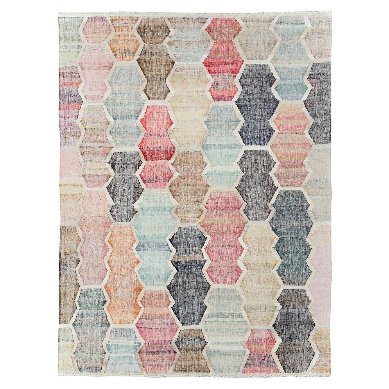 Contemporary Turkish Handmade Flat-Weave Room Size Carpet with Vibrant ...