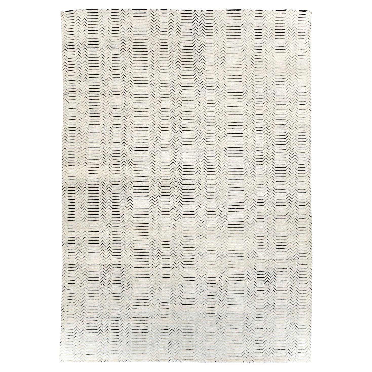 Contemporary Handmade Turkish Large Carpet in White and Black For Sale ...