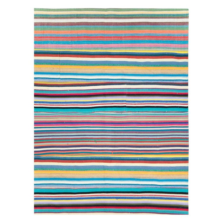 Contemporary Handmade Turkish Room Size Bright Multicolored Flat-Weave ...