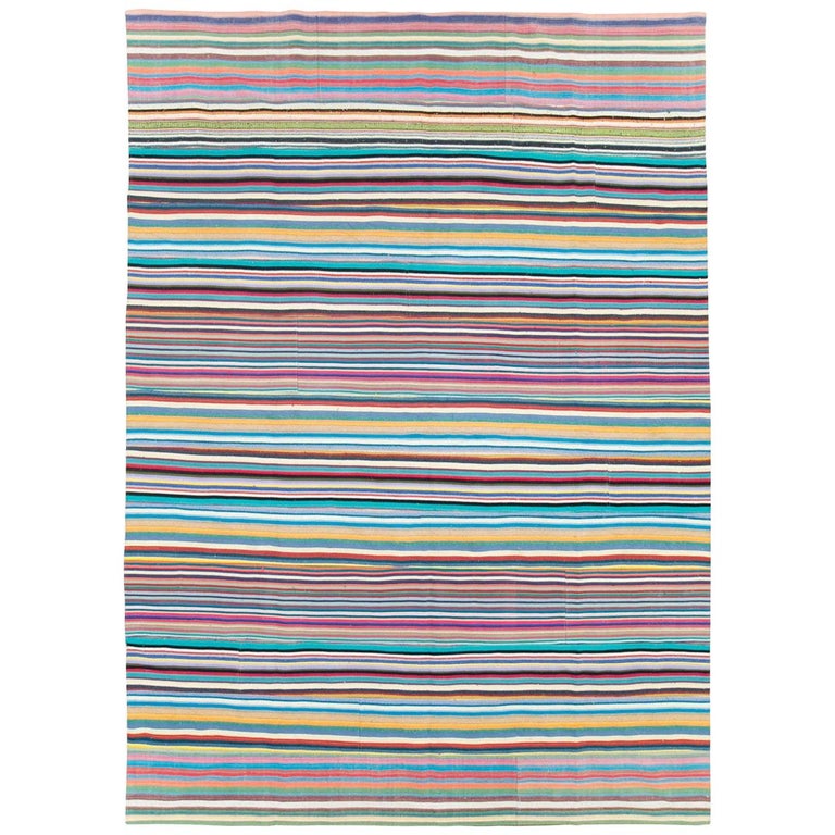 Contemporary Handmade Turkish Room Size Bright Multicolored Flat-Weave ...