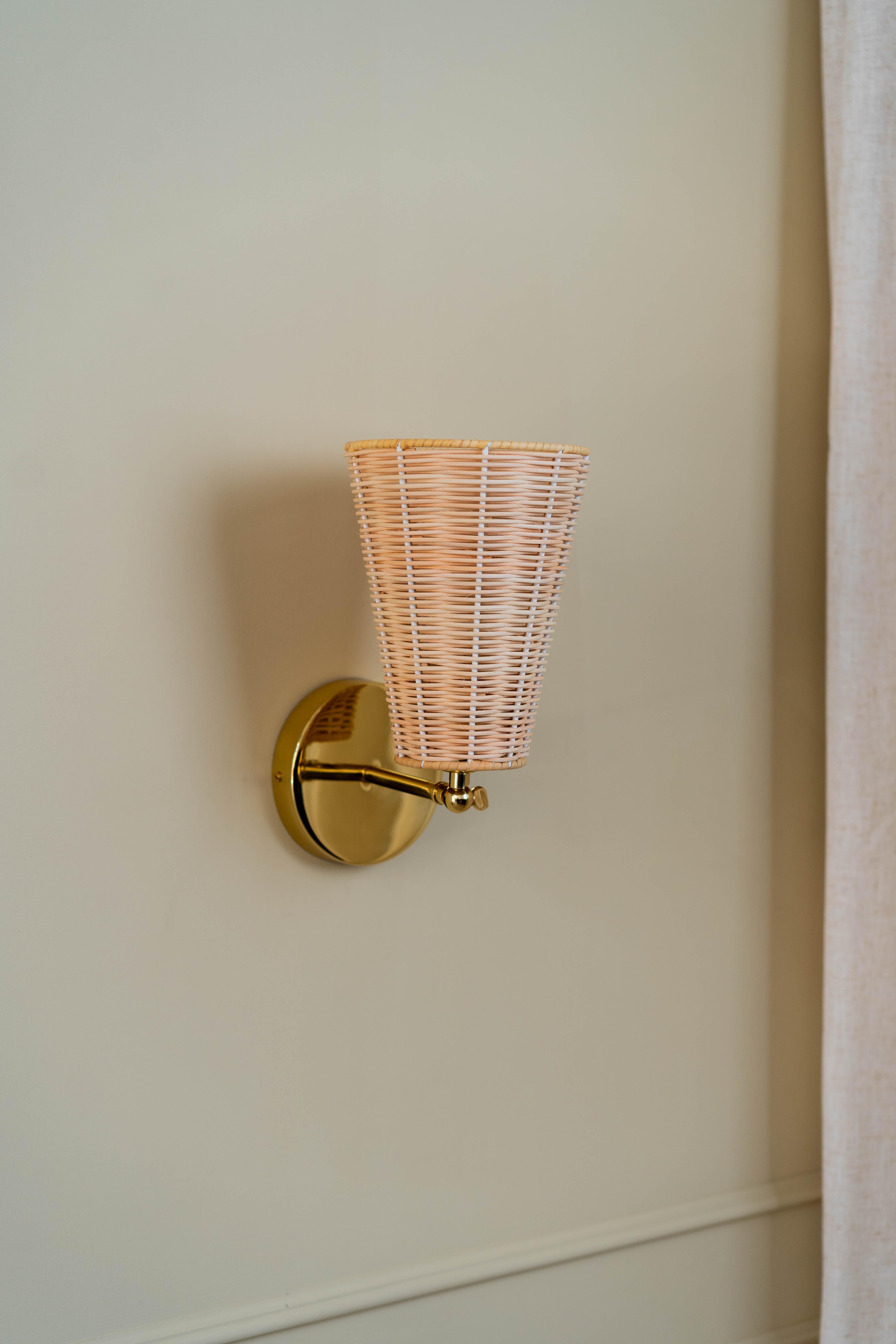 Contemporary, Handmade, Wall Lamp, Rattan Cone, by Mediterranean ...