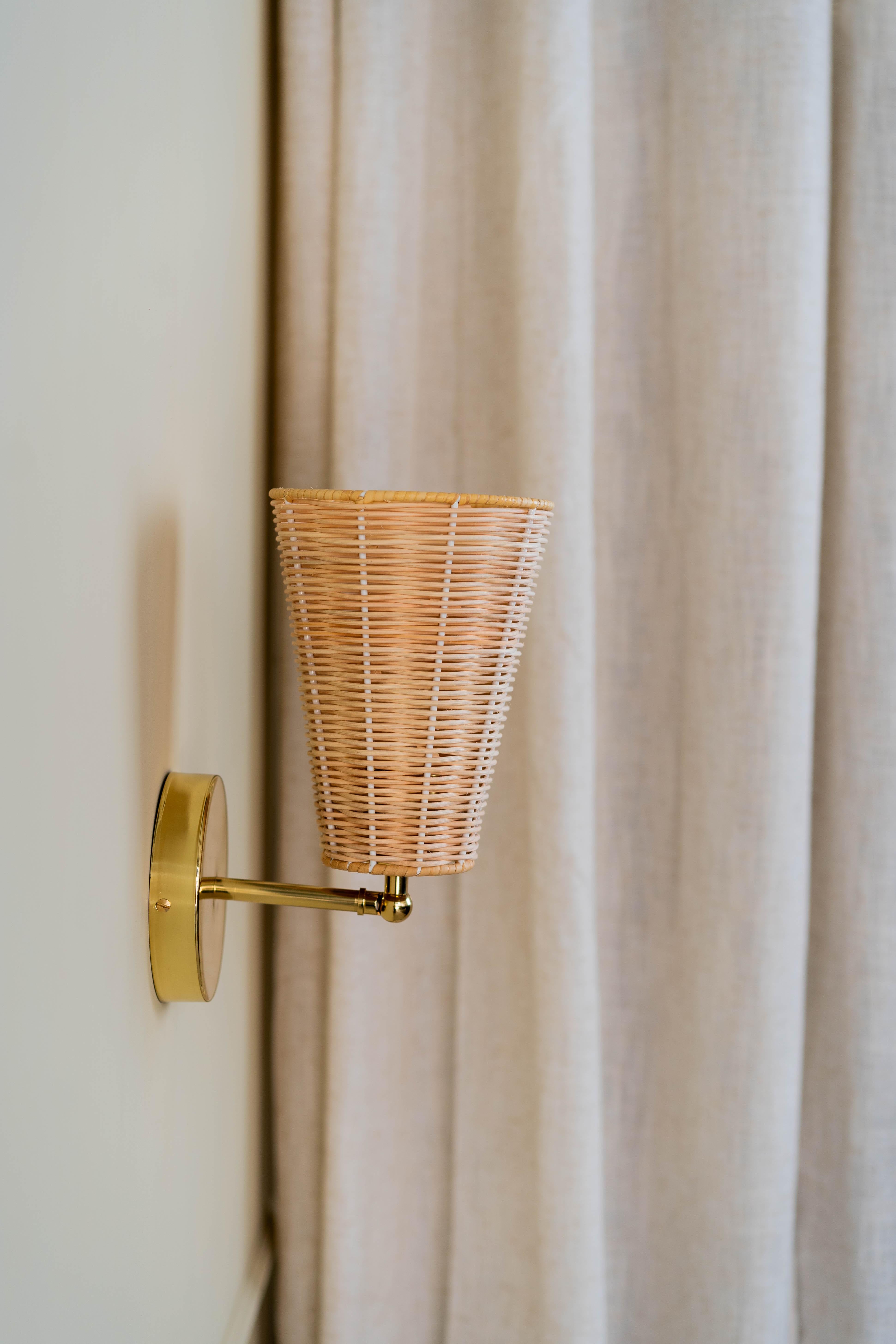 Contemporary, Handmade, Wall Lamp, Rattan Cone, by Mediterranean ...