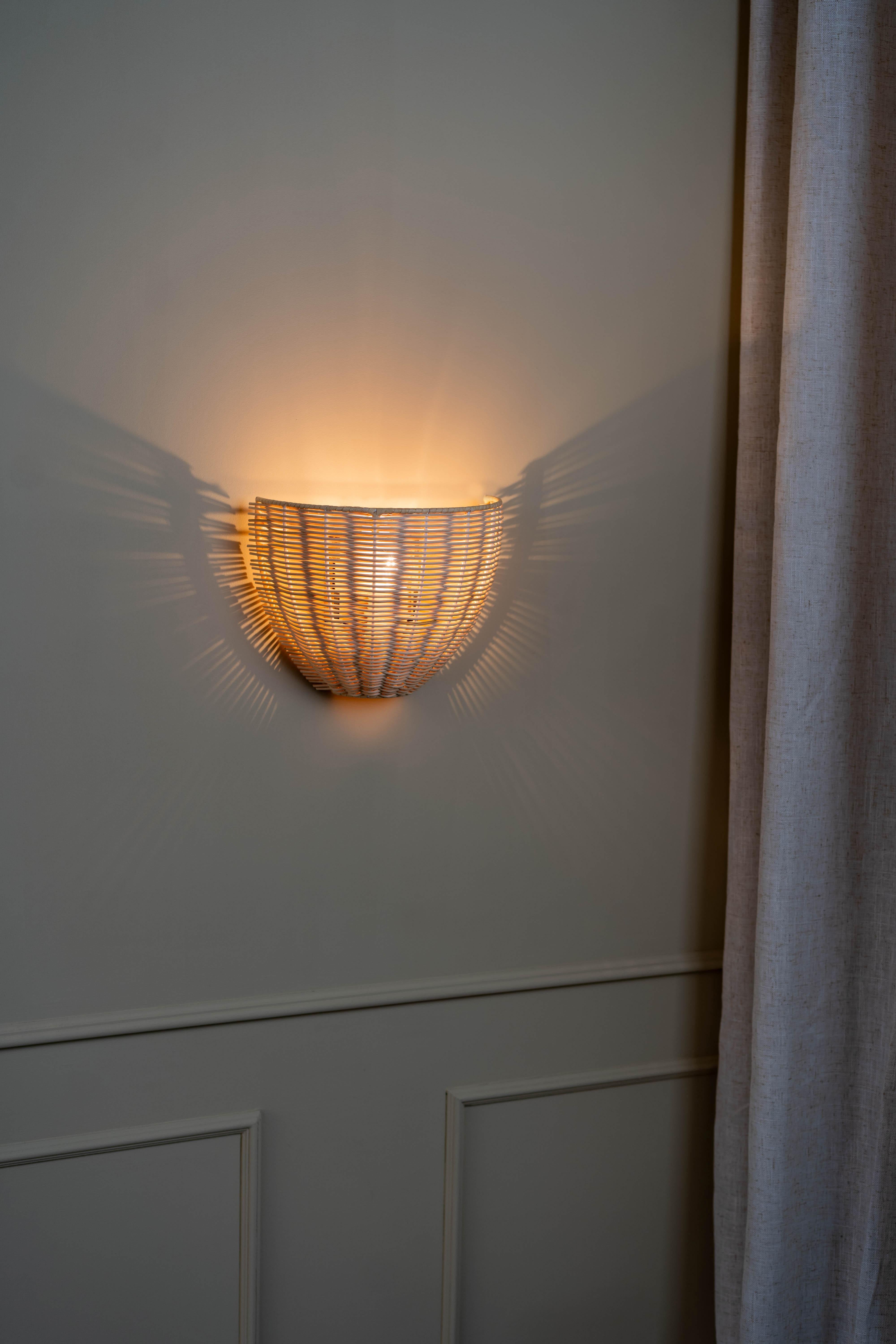 Contemporary, Handmade Wall Sconce Lamp, Natural Rattan, Mediterranean ...