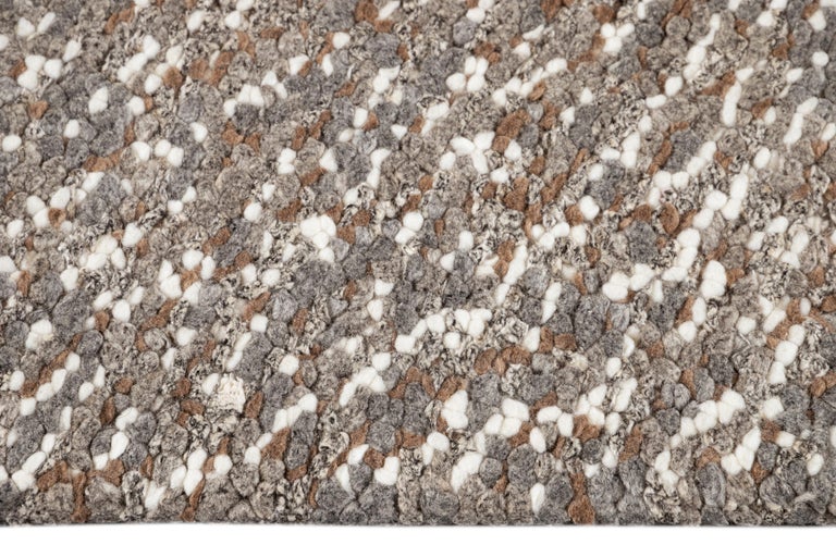 Contemporary Handwoven Grey Textured Wool Rug For Sale at 1stDibs