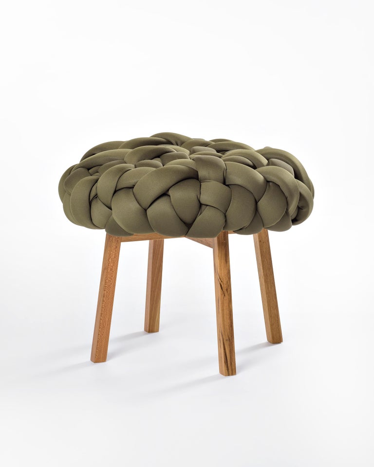 Contemporary Handwoven, Neocloud Stool, Medium, Olive For Sale at 1stDibs