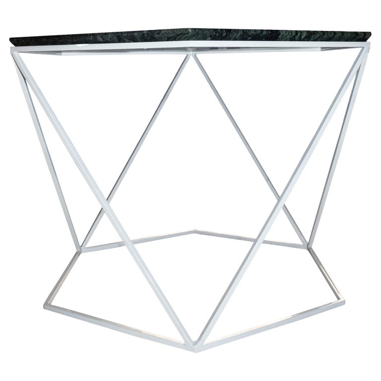 Contemporary Hexagon Side Table in Iron and Indian Green Marble, Spain 2023 For Sale at 1stDibs