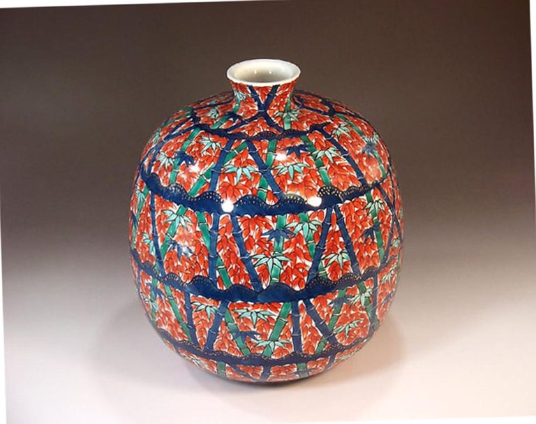 Japanese Contemporary Imari Red Green Porcelain Vase by Master Artist ...