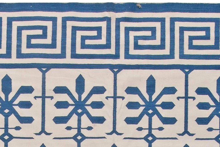 Contemporary Indian Dhurrie Blue and White Handmade Rug by Doris Leslie ...
