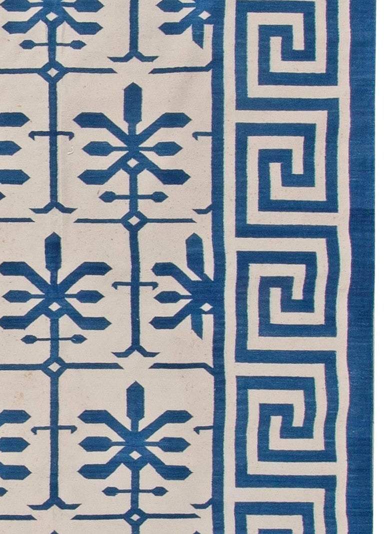 Contemporary Indian Dhurrie Blue and White Handmade Rug by Doris Leslie ...