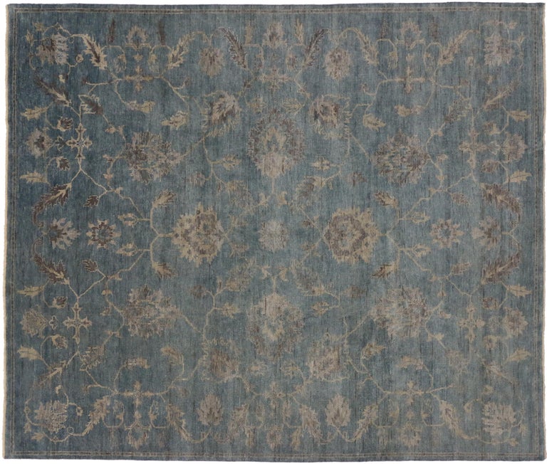 Contemporary Indian Oushak Style Rug with Transitional Style and Cool ...
