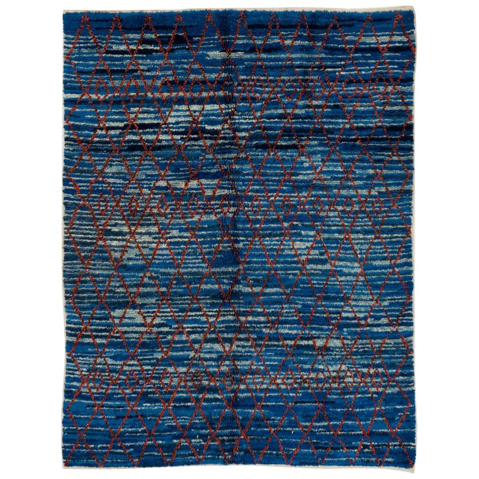 Contemporary Indigo Blue Color Moroccan Rug - Custom Options Available ...