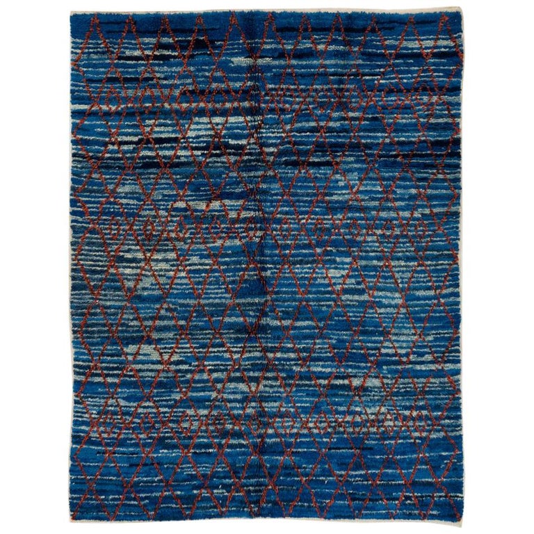 Contemporary Indigo Blue Color Moroccan Rug - Custom Options Available ...