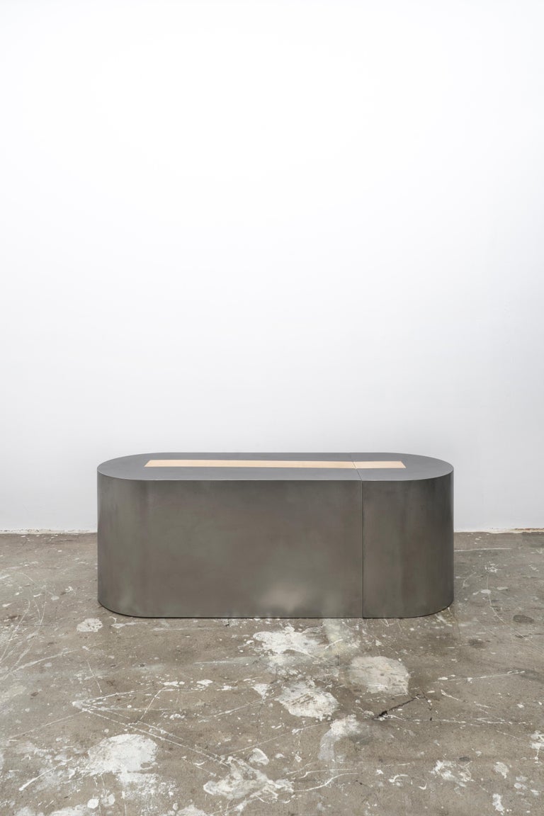 Contemporary Inlay Bench in Vegan Leather and Steel For Sale at 1stDibs