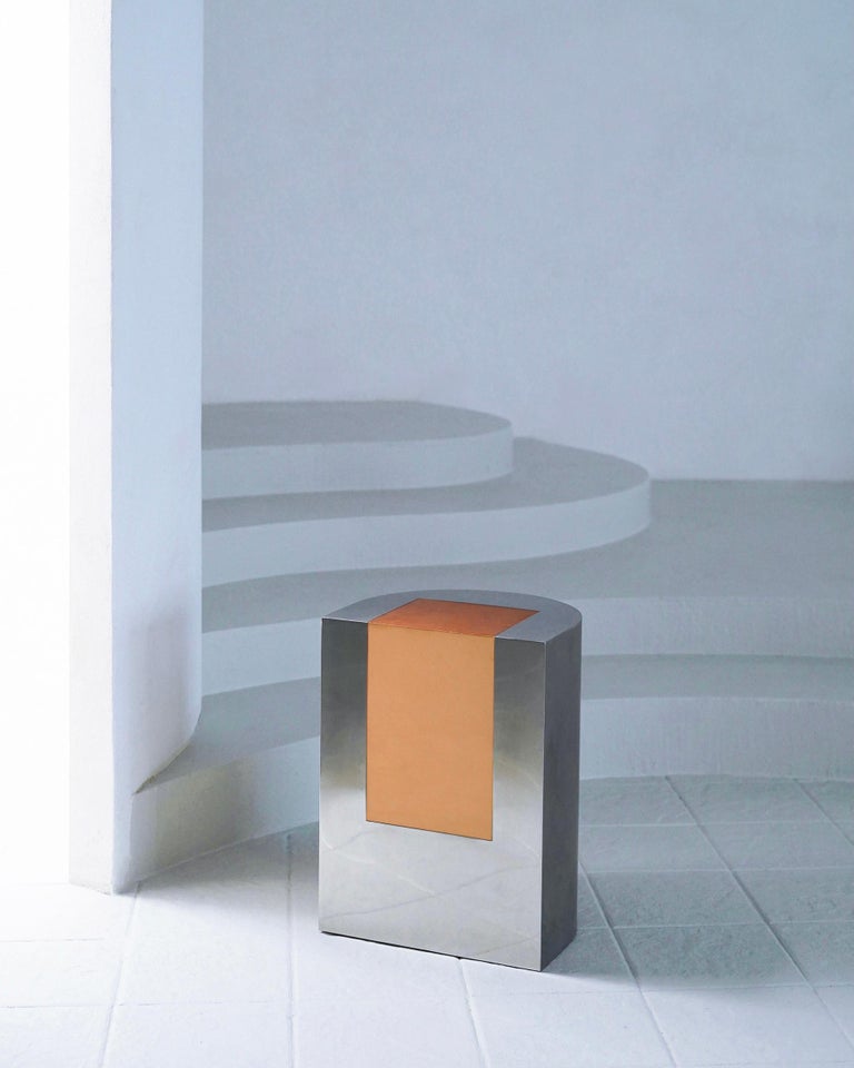 Contemporary Inlay Stool in Vegan Leather and Steel For Sale at 1stDibs