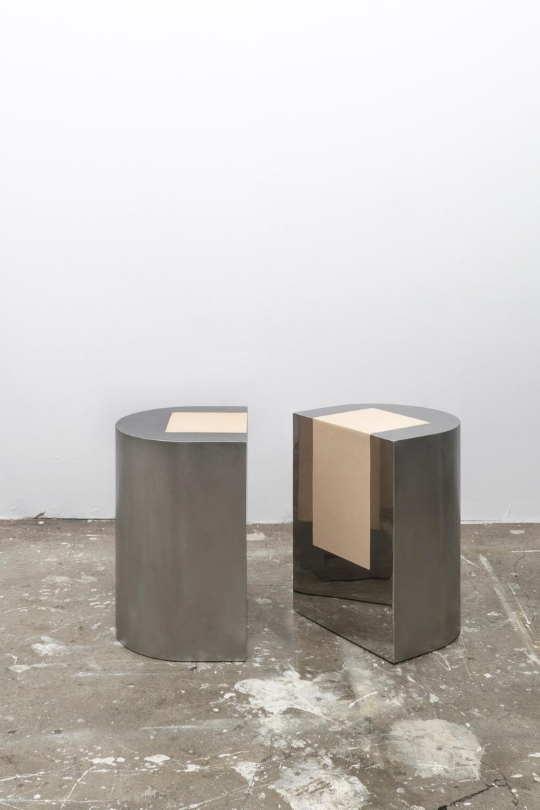 Contemporary Inlay Stool in Vegan Leather and Steel For Sale at 1stDibs