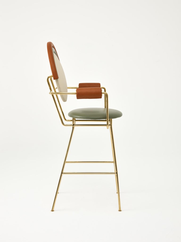 Contemporary Iris Bar Stool with Leather and Brass For Sale at 1stDibs ...