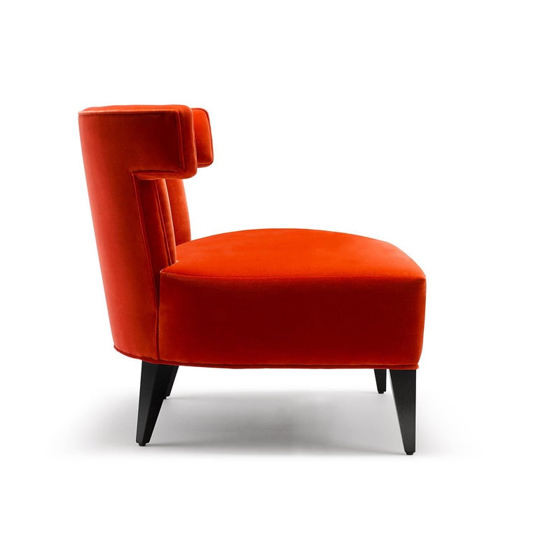 Contemporary Isabella Slipper Chair in Red Velvet with Legs in Walnut ...
