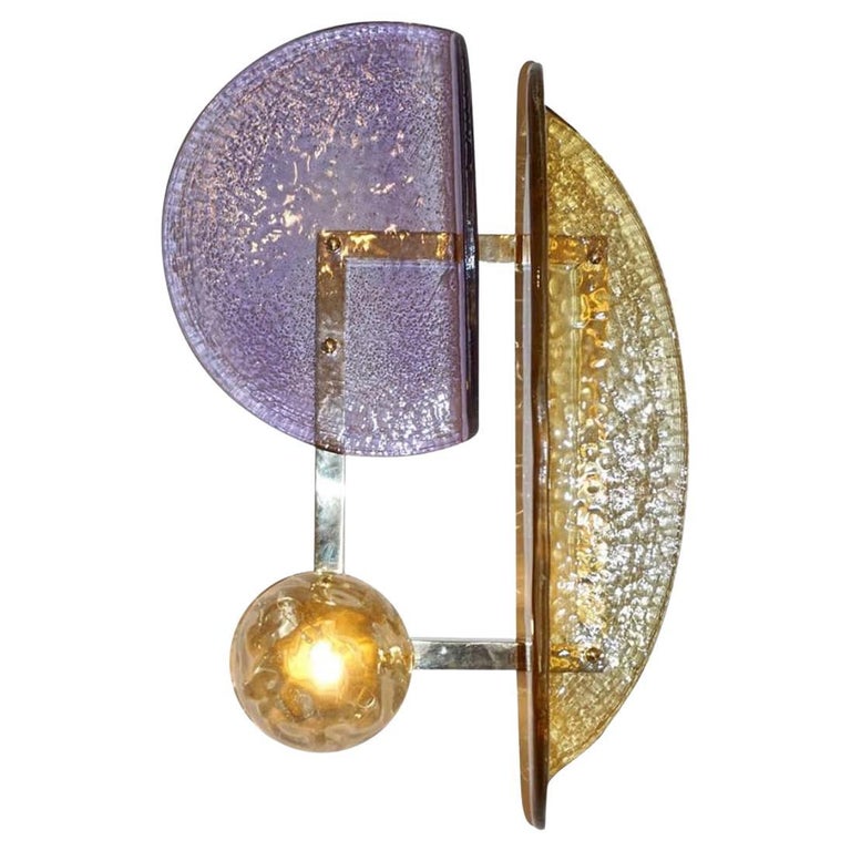 Contemporary Italian Amethyst Amber Murano Glass Post-Modern Gold Brass ...