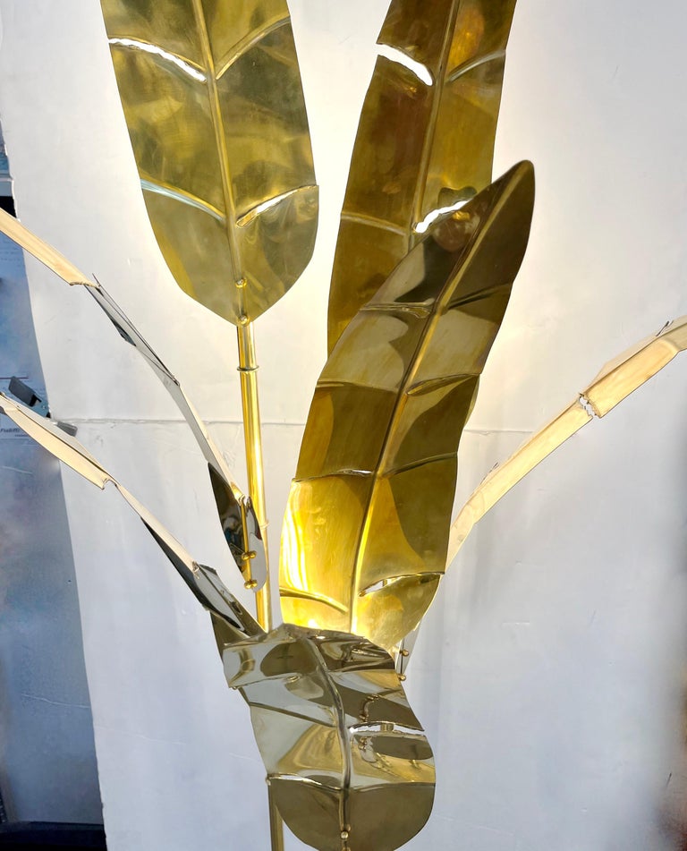 Contemporary Italian Art Deco 7-Leaf Palm Tree Organic Modern Brass ...