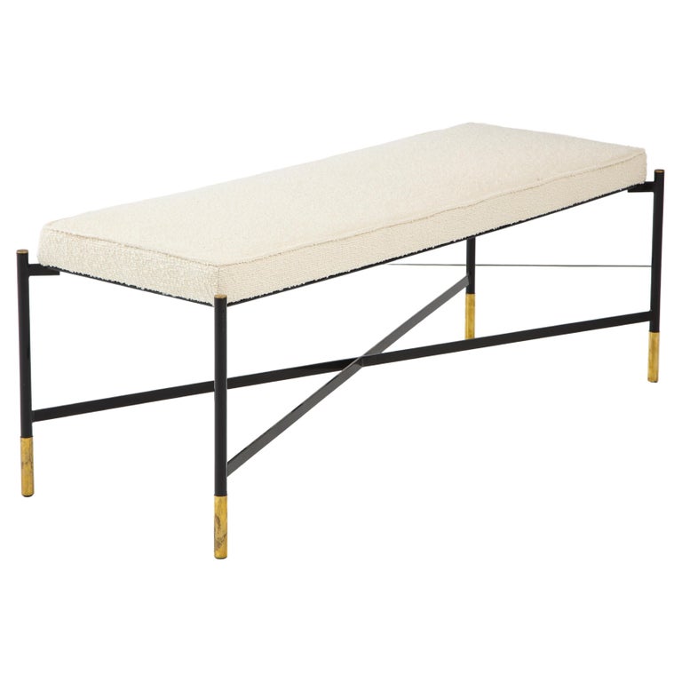 Contemporary Italian Black Metal Bench With White Upholstery, Pair ...
