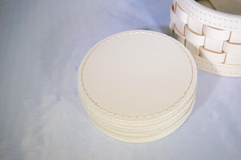Contemporary Italian Woven Beige Leather Riviere Coaster Set at 1stDibs
