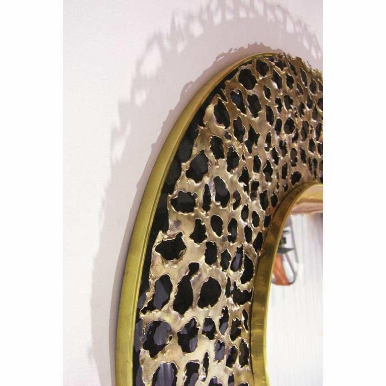 Contemporary Italian Brutalist Leopard Brass and Black Glass Modern ...