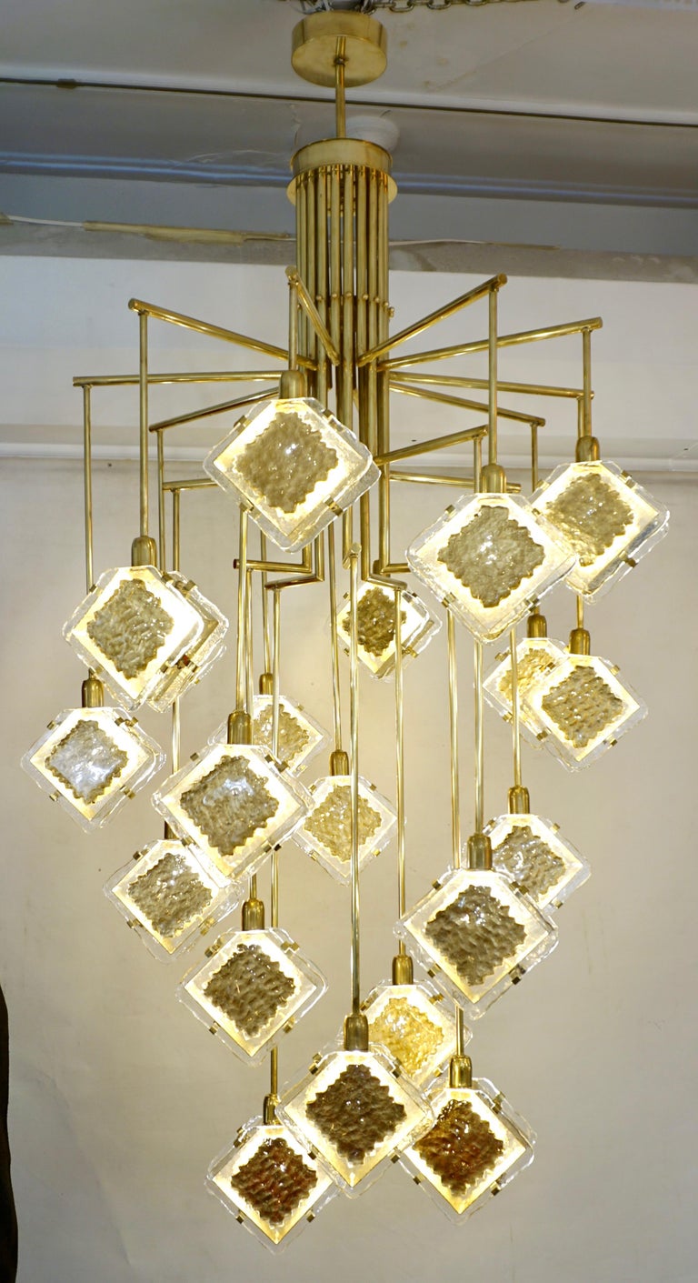 Contemporary Italian Geometric Design Gold Crystal Murano Glass Brass ...