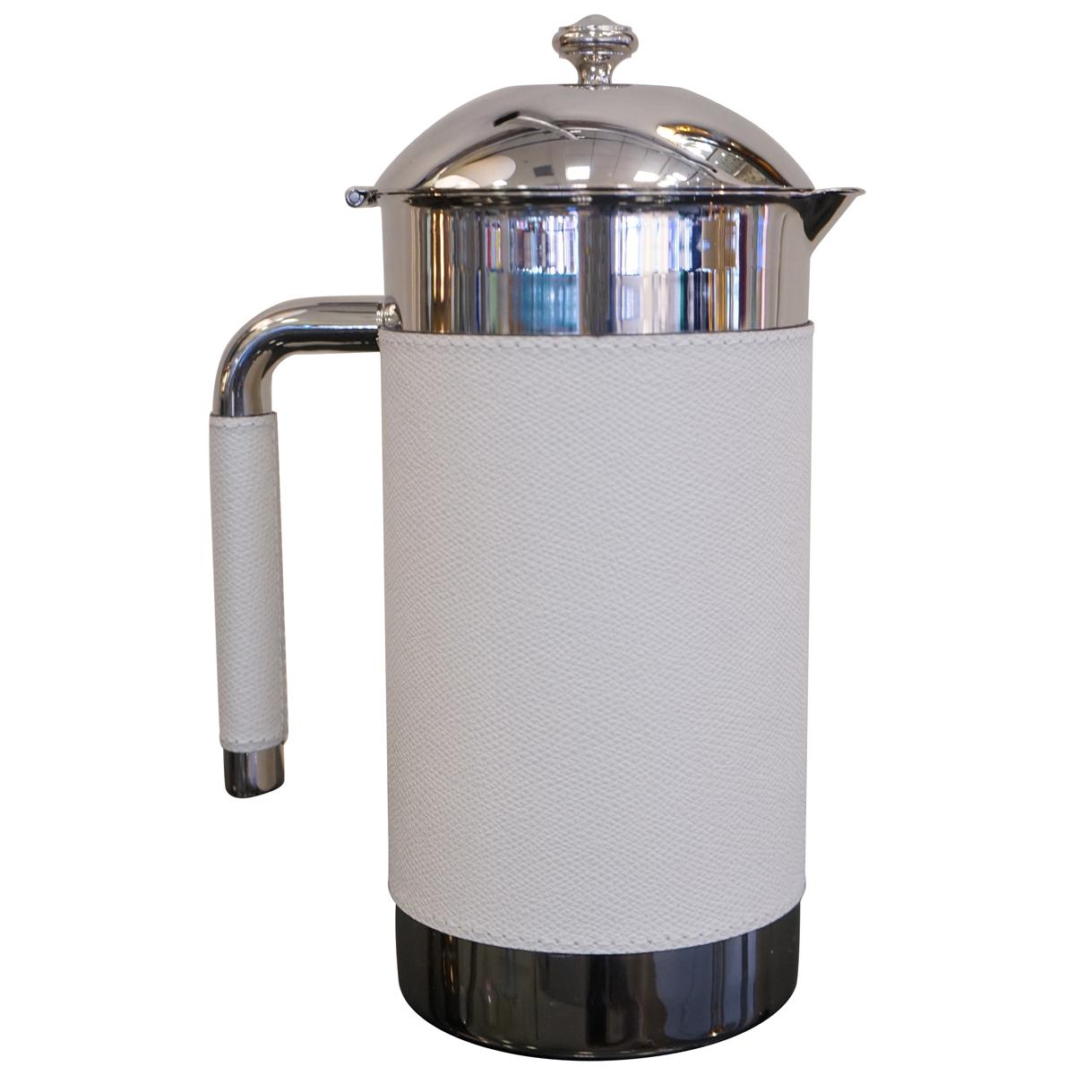 Contemporary Italian Leather and Metal Off-White Carafe at 1stDibs