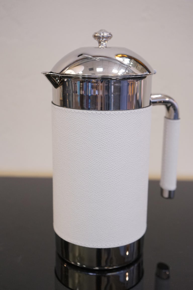 Contemporary Italian Leather and Metal Off-White Carafe at 1stDibs