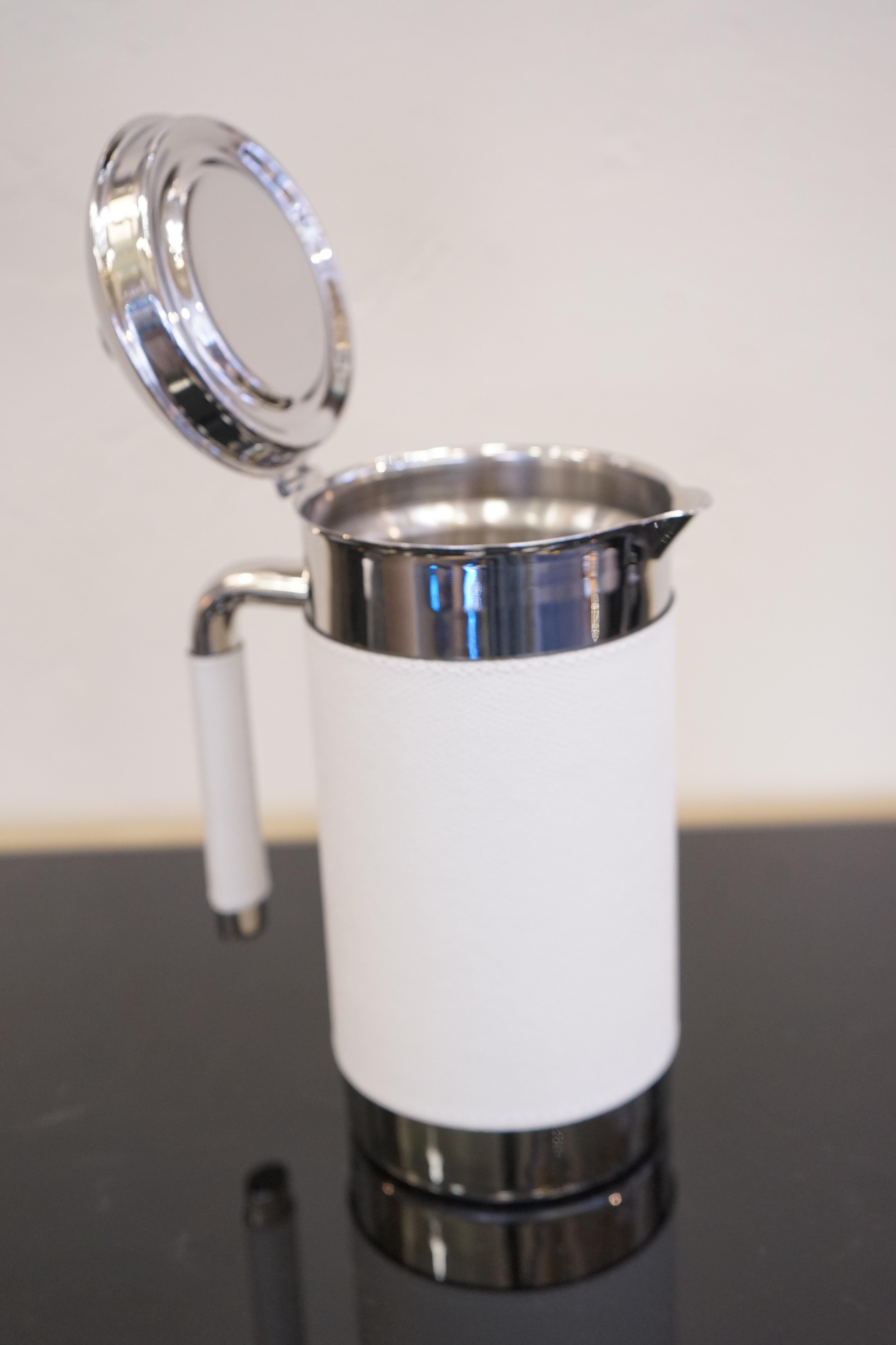 Contemporary Italian Leather and Metal Off-White Carafe at 1stDibs