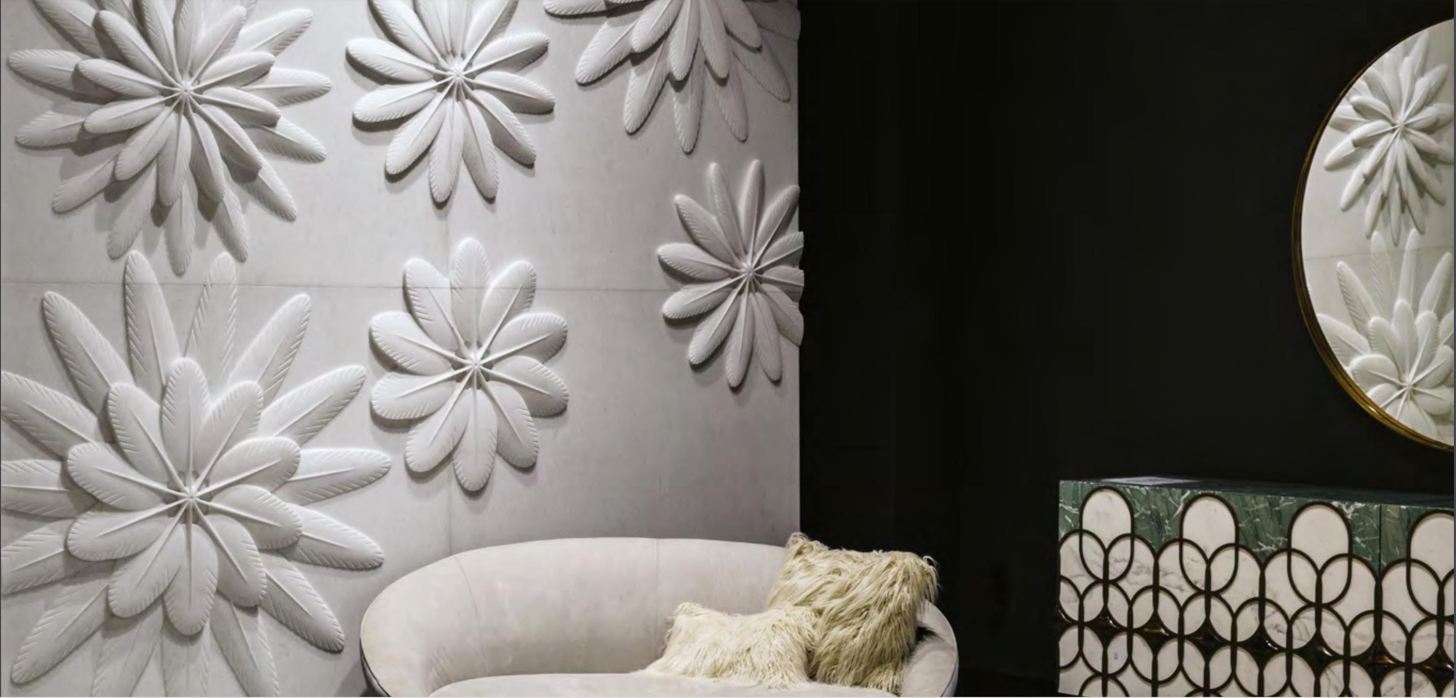 Contemporary Italian Marble 3D Wall Feature in White Marble For Sale at ...