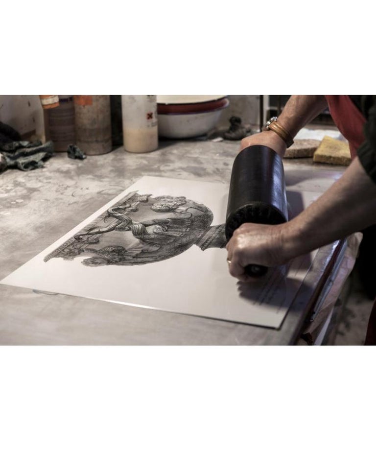 Contemporary Italian "Marina" Print Press Engraving on Pure Silver Leaf ...