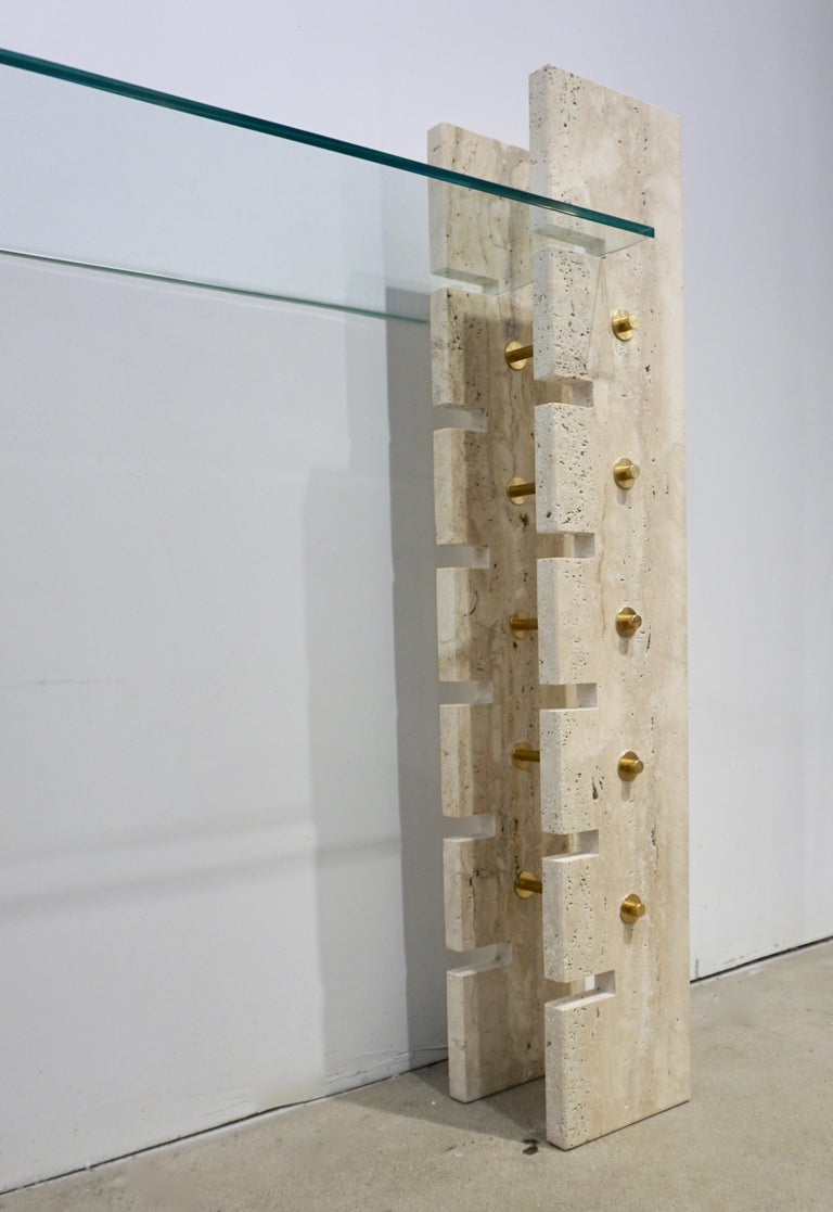 Contemporary Italian Minimalist Organic Shelf White Travertine Marble ...