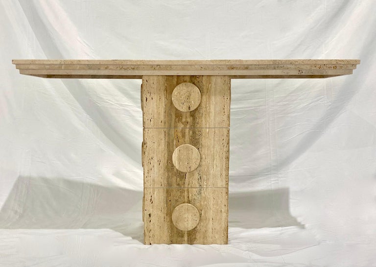 Console italienne contemporaine minimaliste en marbre travertin blanc ...