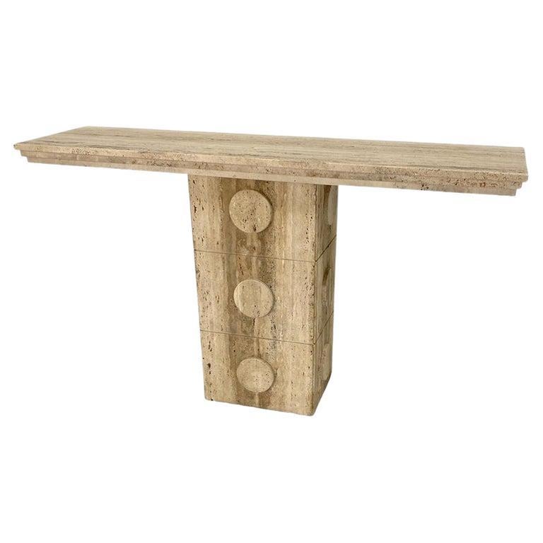 Console italienne contemporaine minimaliste en marbre travertin blanc ...
