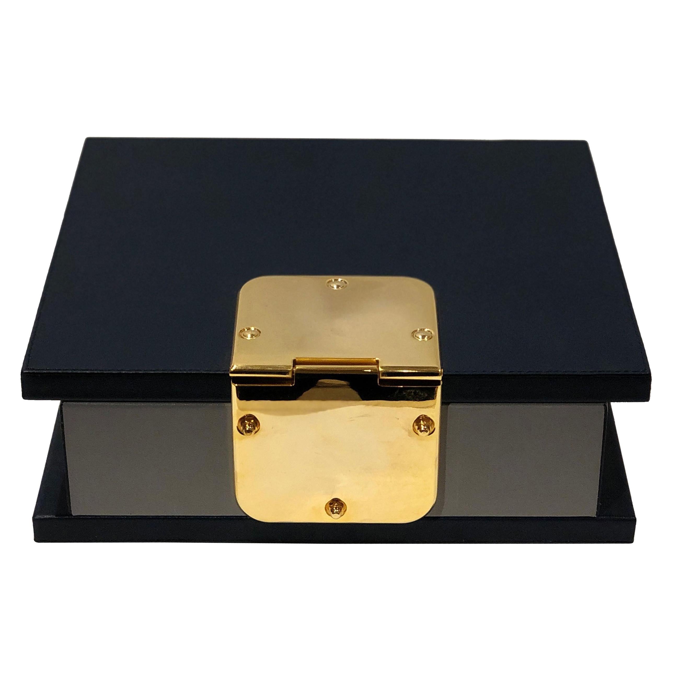 Contemporary Round Italian Leather and Swedish Brass Modern Minimalist ...