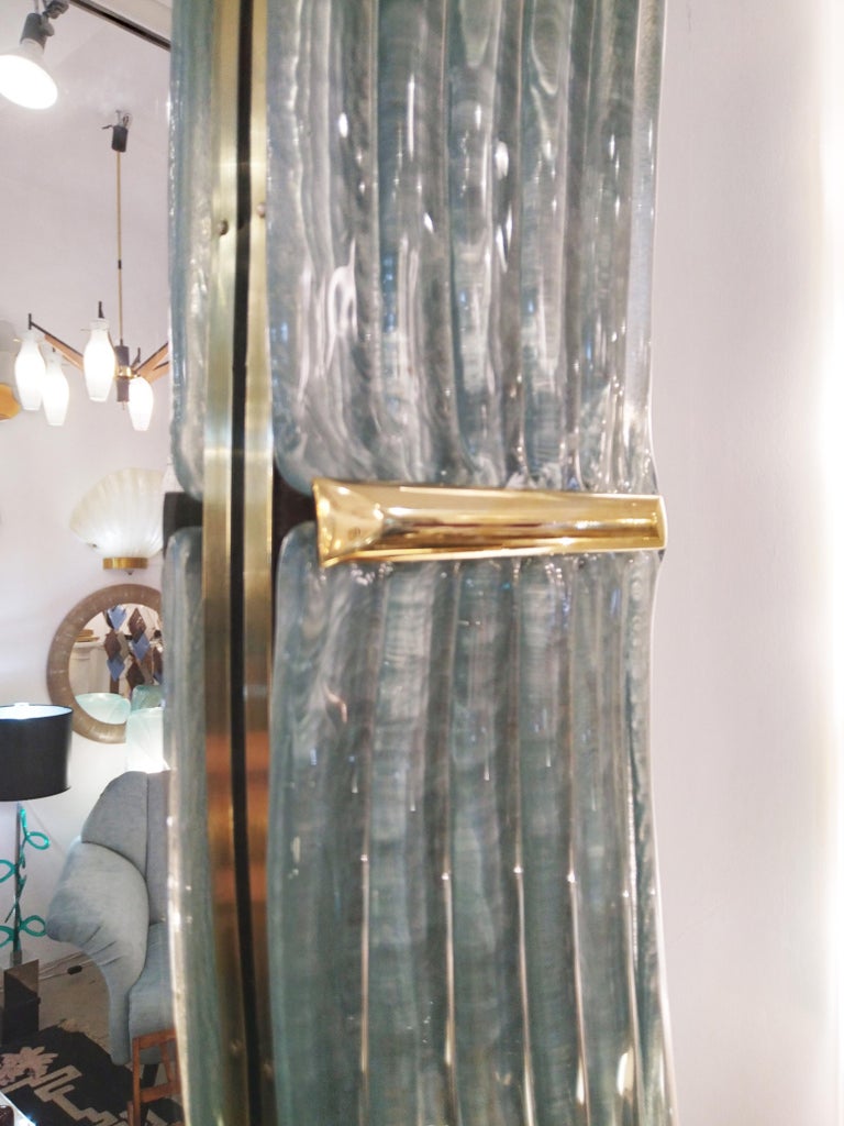 Contemporary Italian Pearl Gray Blue Murano Glass Curved Mirror and ...