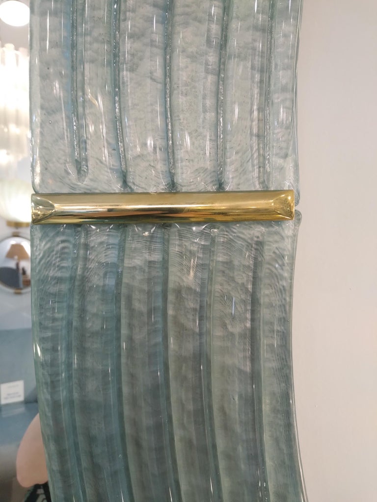 Contemporary Italian Pearl Gray Blue Murano Glass Curved Mirror and ...