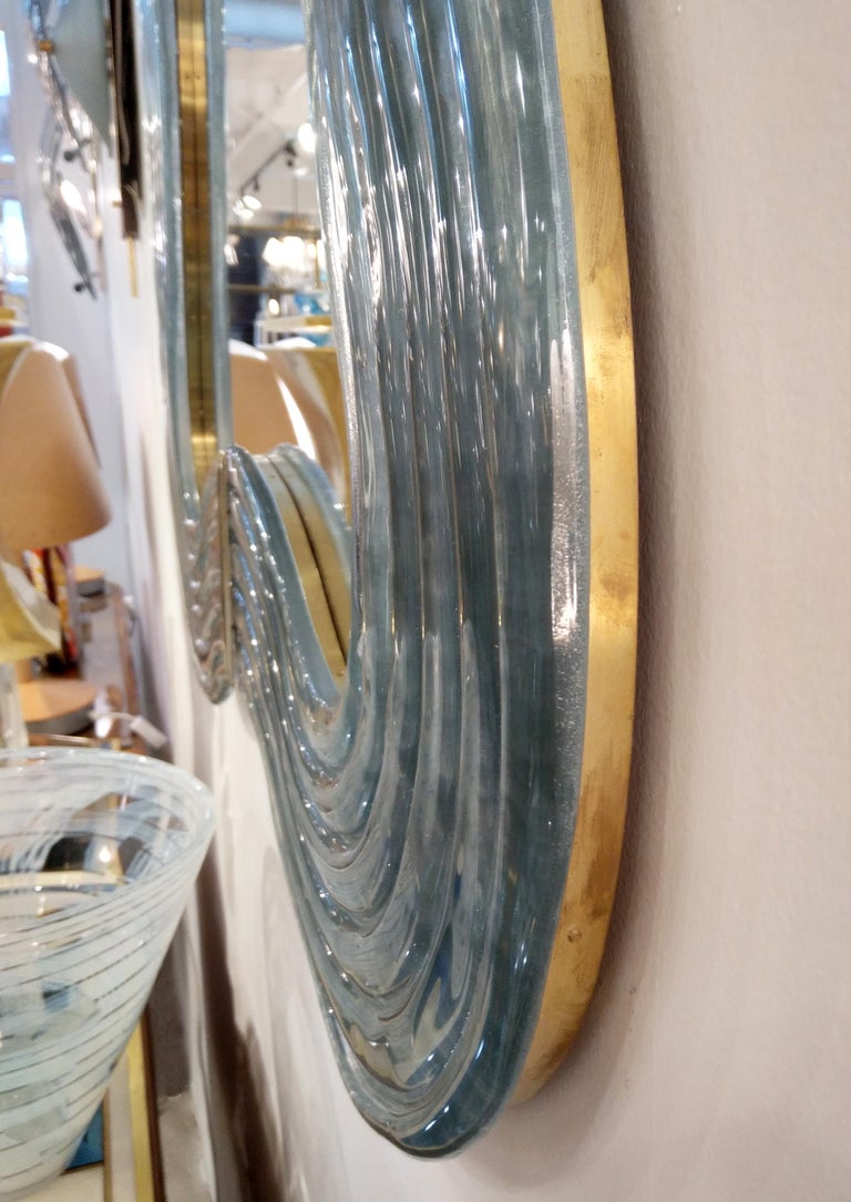 Contemporary Italian Pearl Gray Blue Murano Glass Curved Mirror and ...