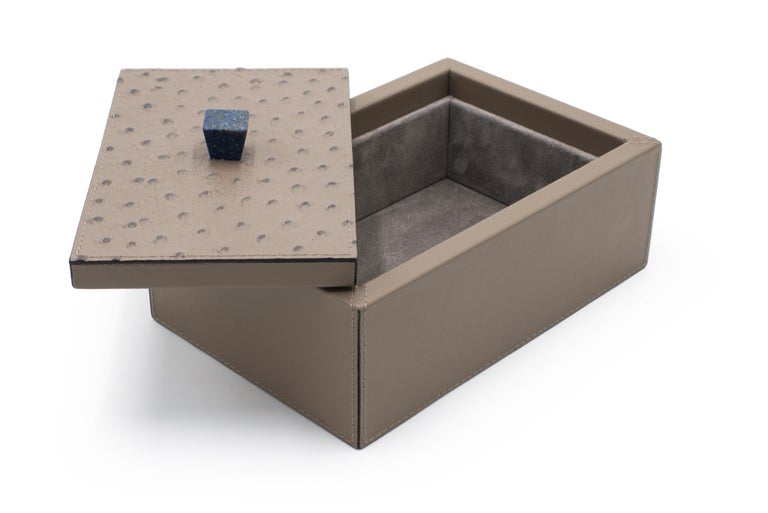 Custom Italian Rectangular Taupe Leather Box For Sale at 1stDibs