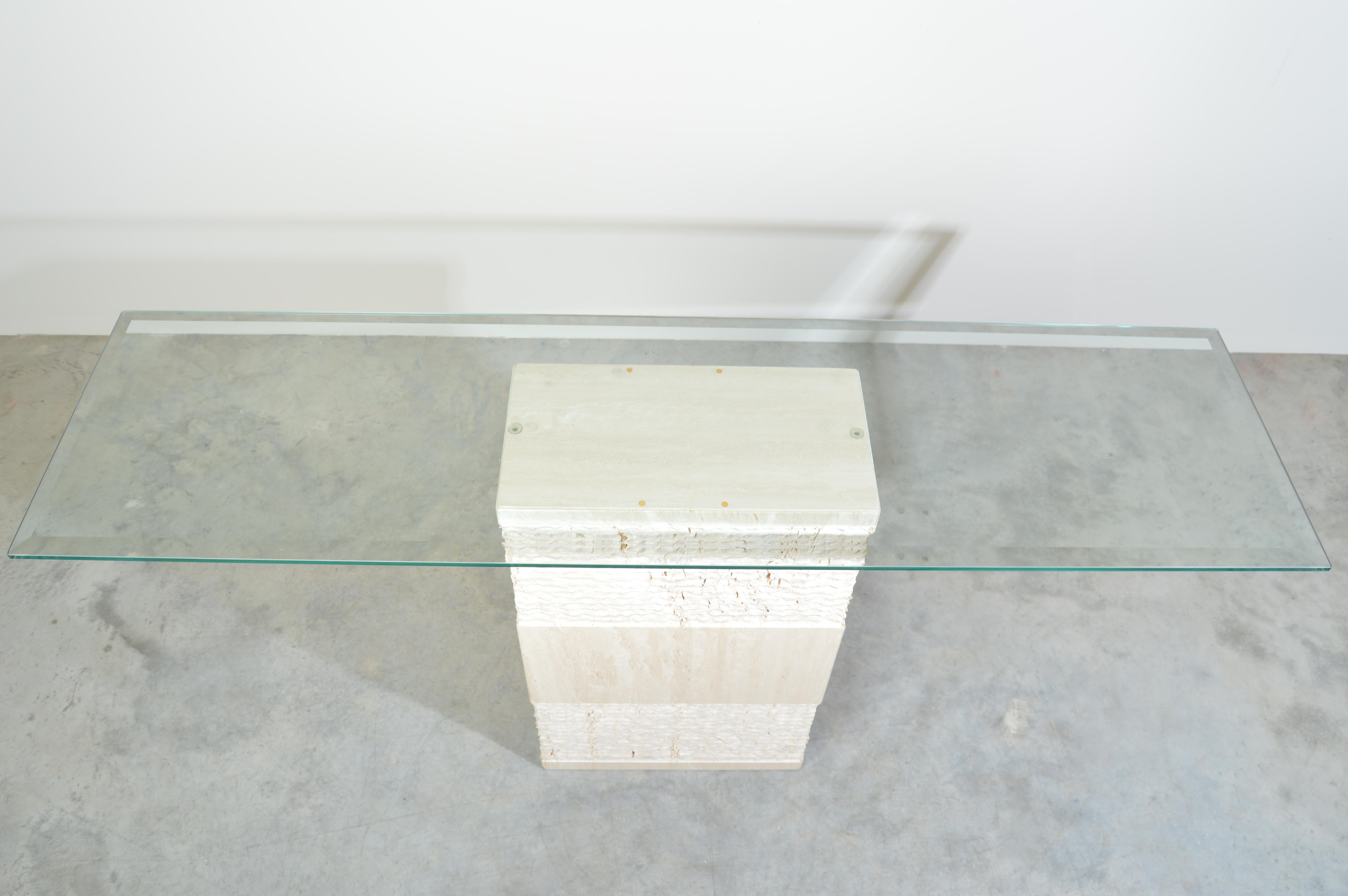 Contemporary Italian Travertine Marble Console Table After Artedi For ...