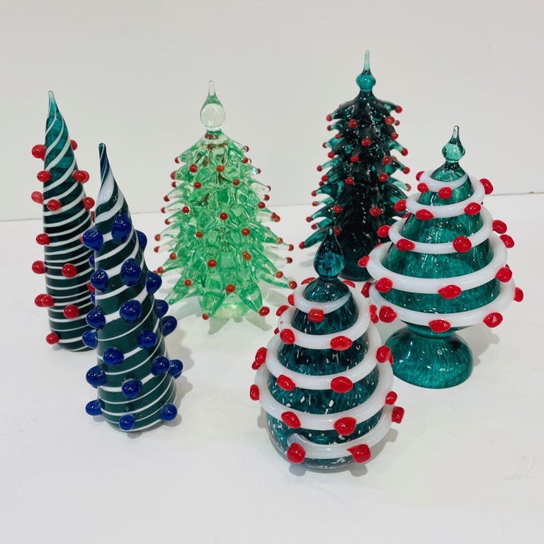 Contemporary Italian White Blue Green Murano Glass Christmas Tree Cone ...