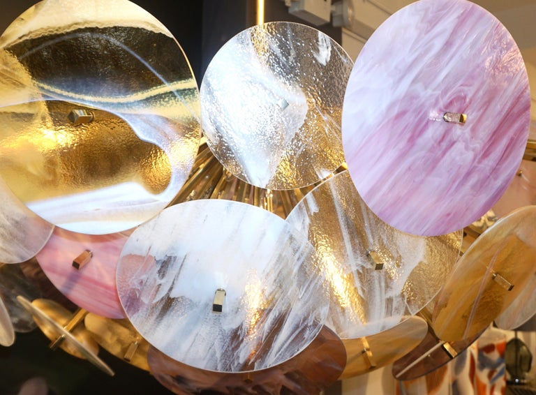 Contemporary Italian Yellow White Rose Pink Murano Glass Oval Sputnik ...