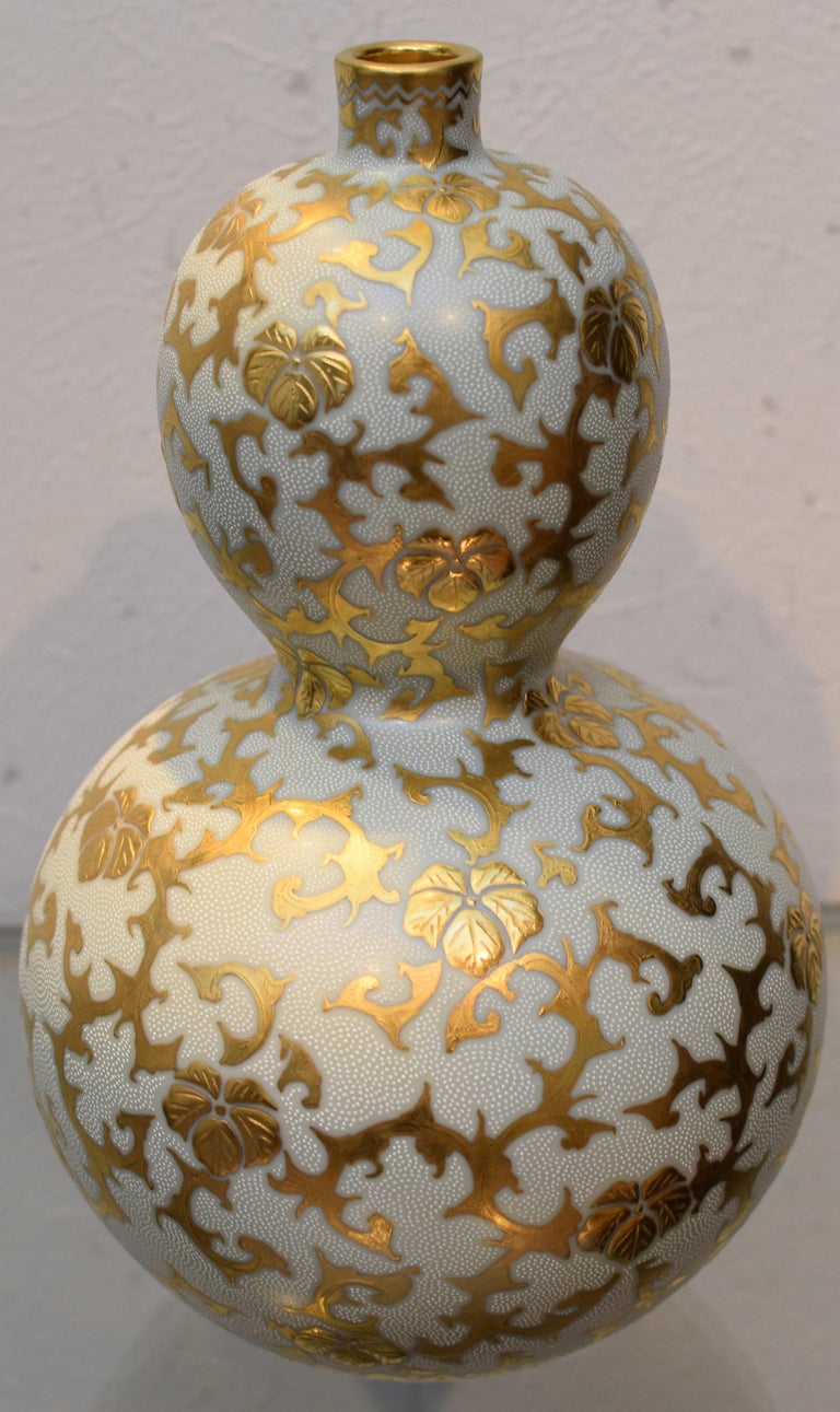 Contemporary Japanese White Pure Gold Porcelain Vase by Kutani Master ...