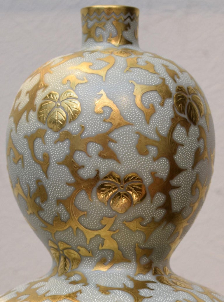 Contemporary Japanese White Pure Gold Porcelain Vase by Kutani Master ...