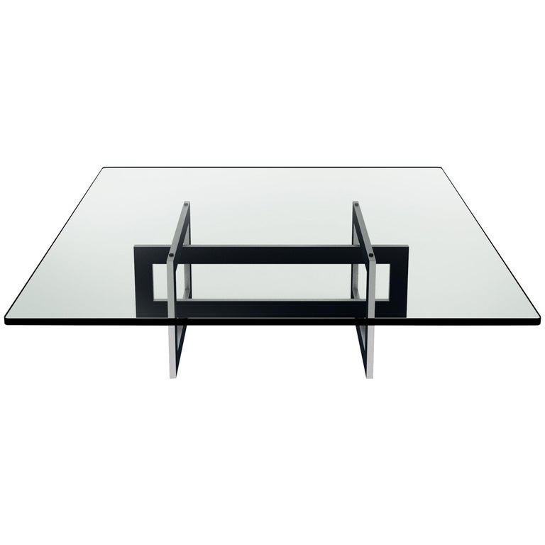 Contemporary Jonathan Low Table with Tempered Crystal Top, Black and ...