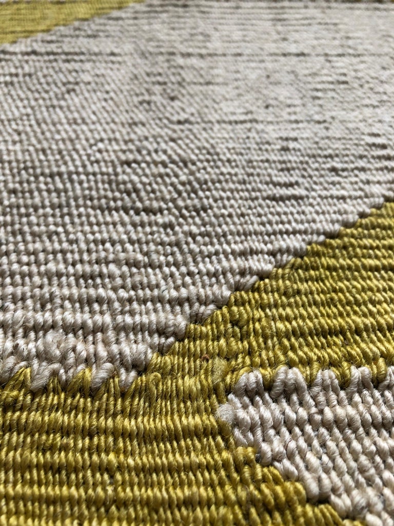 Contemporary Kelim Rug with Yellow and Cream Herringbone Pattern ...