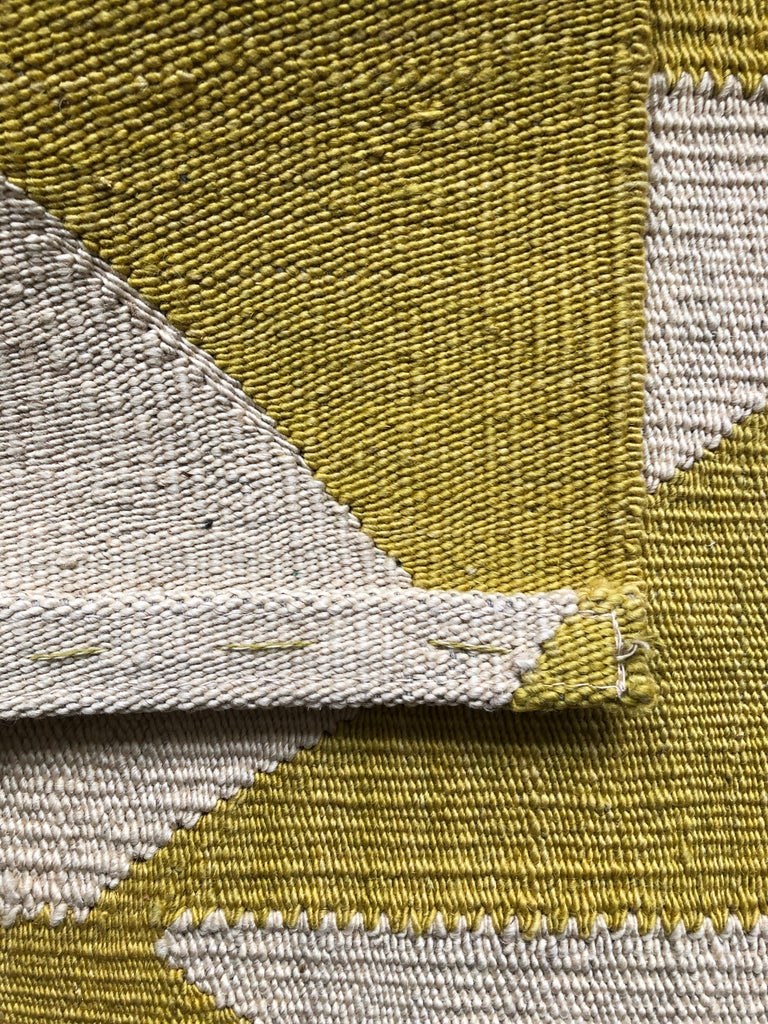 Contemporary Kelim Rug with Yellow and Cream Herringbone Pattern ...